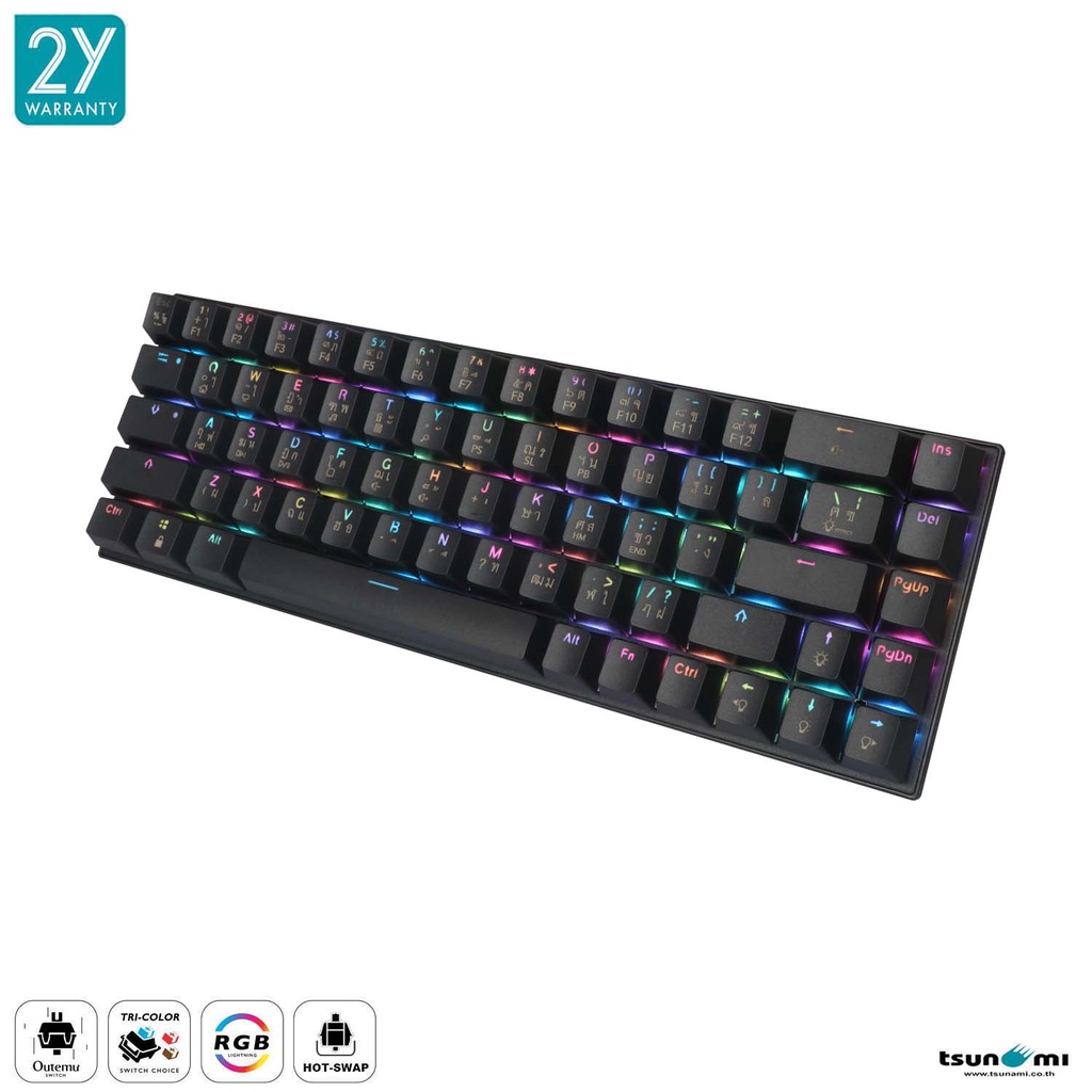 คีย์บอร์ดเกมมิ่ง Tsunami Outemu MK-68 Pro Hotswappable Type-C Macro ...