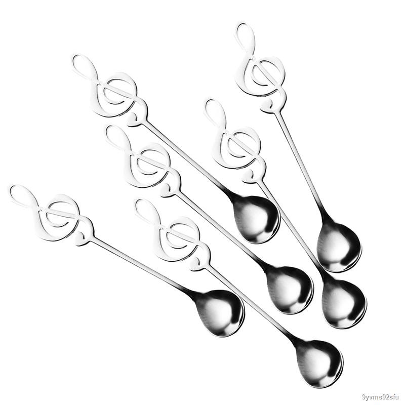 ☃ 6 Pack Cute Teaspoons Stainless Steel Musical Notation Shaped Coffee ...