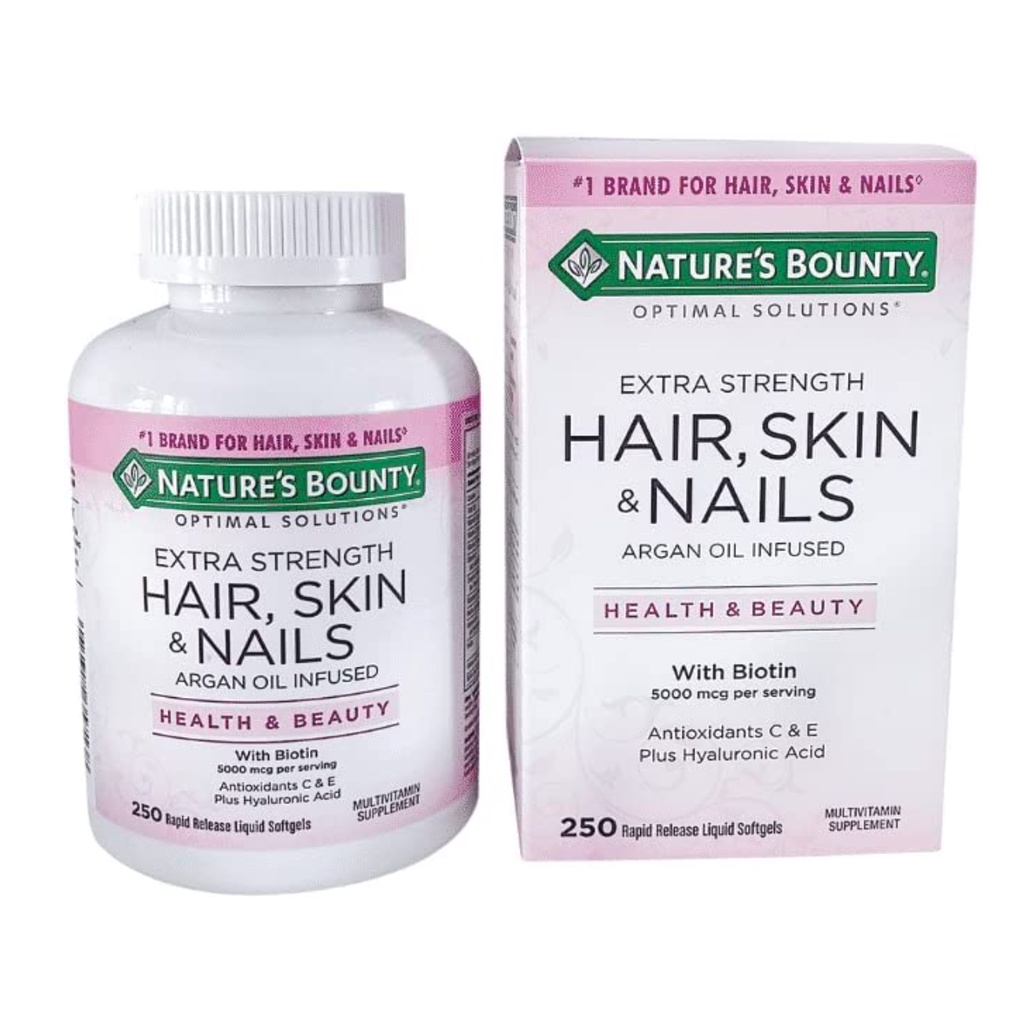 Nature bounty Hair skin Nails 250 เม็ดExp.0823 with biotin 5000 mcg ...