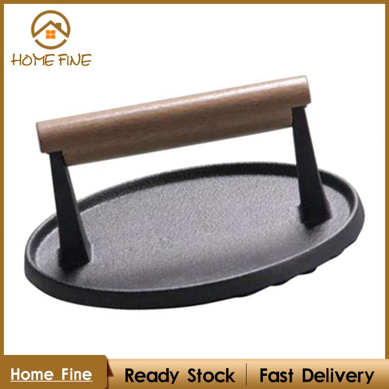 Home Fine Cast Iron Barbecue Grill Steak BBQ Bacon Sausage Press w ...