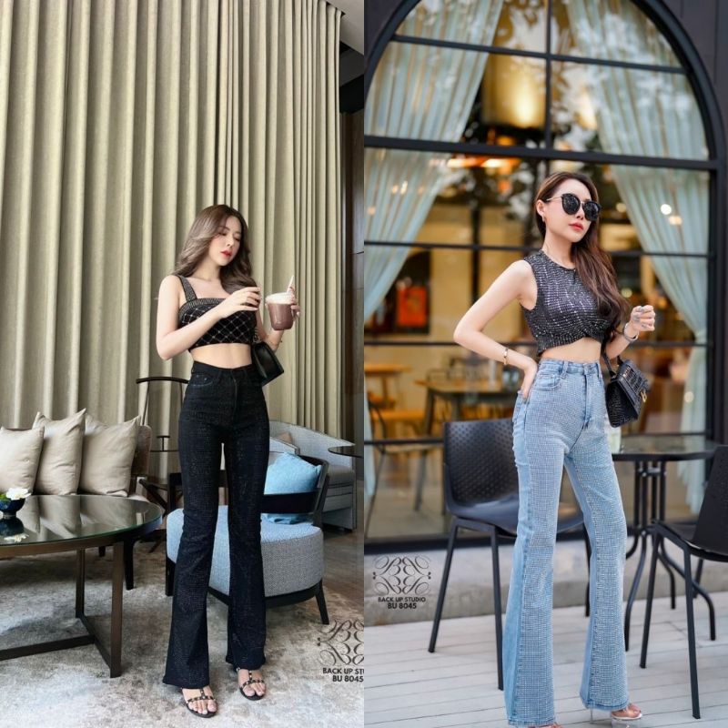 8045(ผ้ายืด)ติดเลื่อมด้านหน้าสวยงามรายละเอียดเพิ่มเติมด้านล่างต่อเลยค่ะ - yuk_jeans - ThaiPick