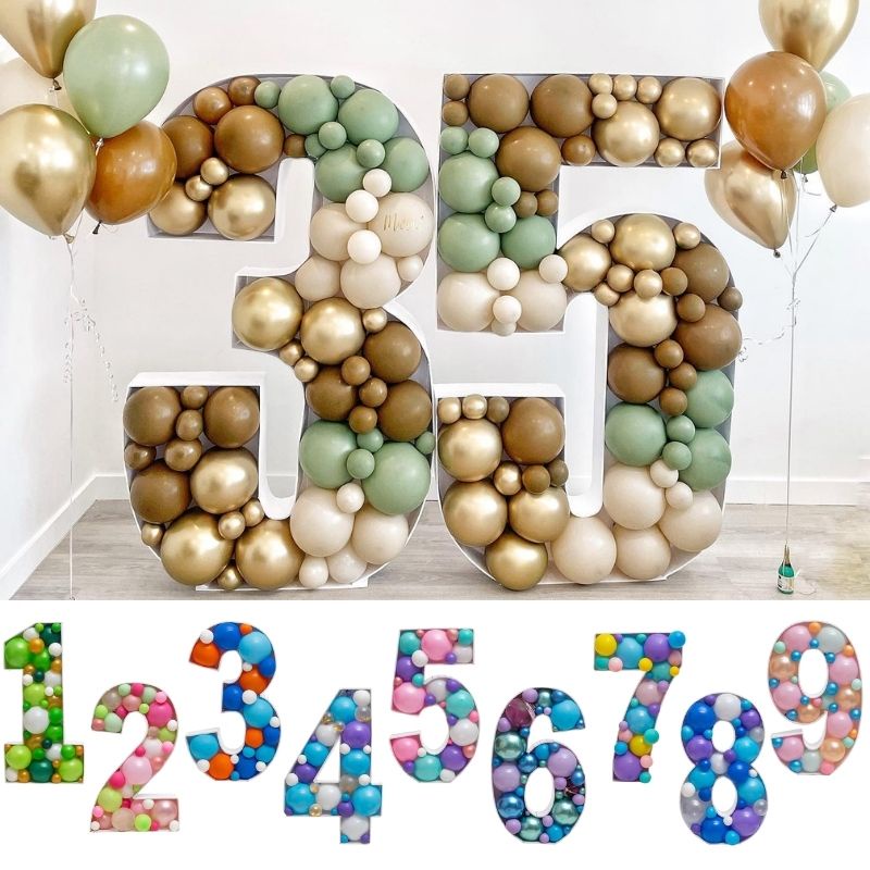 ☢ 73cm DIY Blank Balloon Number Filling Box 0-9 Number Balloons Frame ...