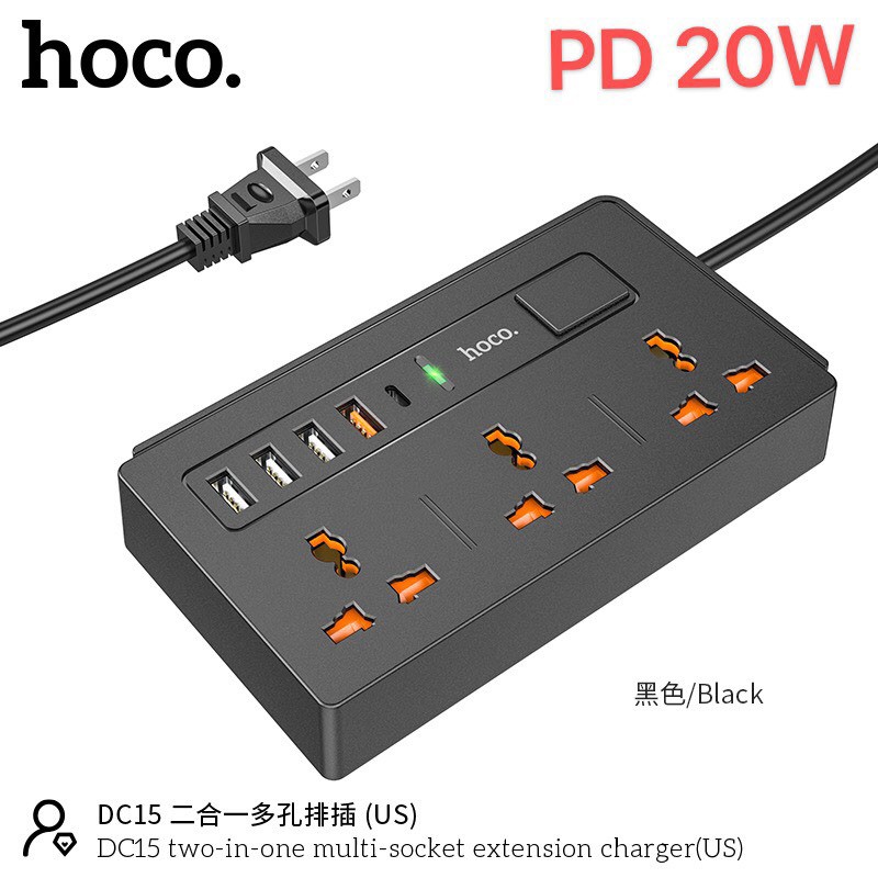 Hoco DC15 ปลั๊กไฟ 3 ช่อง รางปลั๊กไฟ 4 usb 32w / 1 ช่อง PD 20W hoco DC15 ...