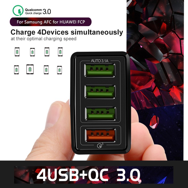ประกัน1ปีอุปกรณ์ชาร์จ หัวชาร์ 4USB QC3.0หัวชาร์จไฟบ้าน ปลั๊กชาร์จ ชาร์จเร็ว 3.0A Fast Charge ...