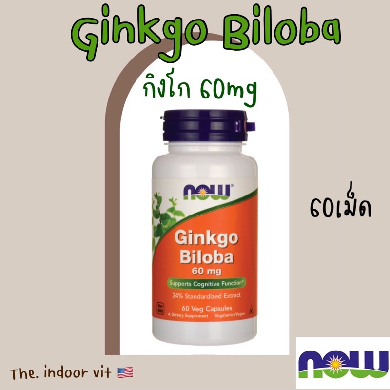 Now Ginkgo Biloba 60mg 60เม็ด แปะก๊วย ใบแปะก๊วย เสริมความจำ บำรุงสมอง ...