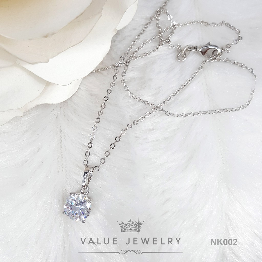 สร้อยคอพร้อมจี้ เพชรกลม Round Brilliant Shape คริสตัลแท้8มิล ขนาดพอเหมาะ เครื่องประดับ สร้อย ...