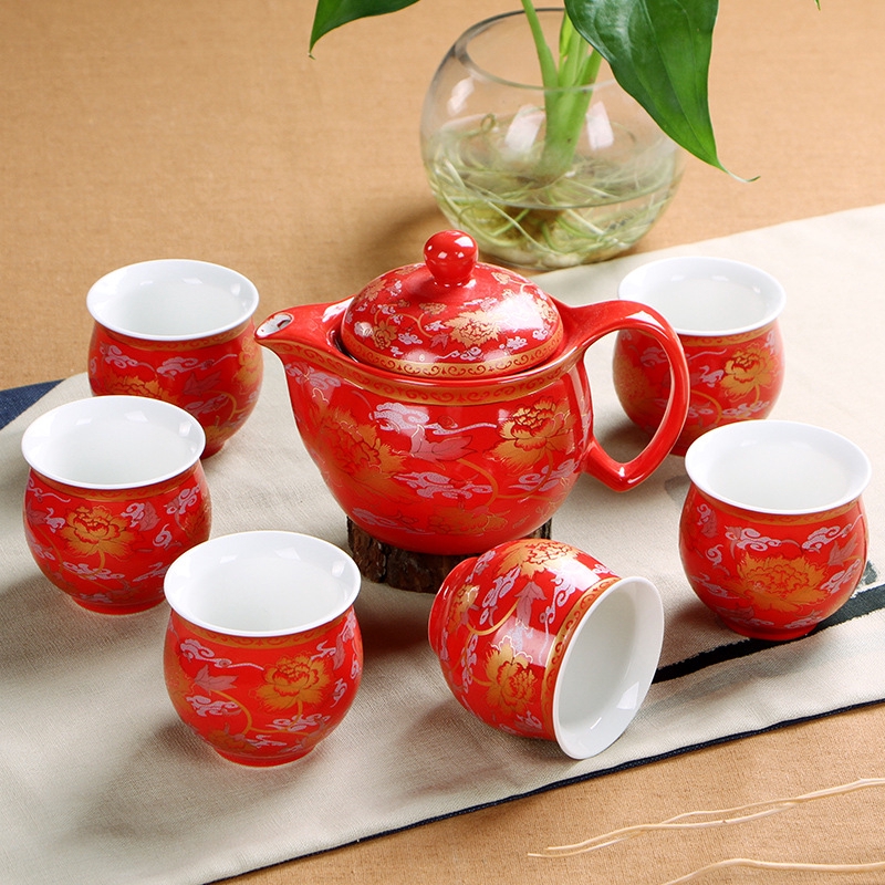 Double Cup Red Double Happiness 7-Head Tea Set งานแต่งงานที่เคารพชา ...