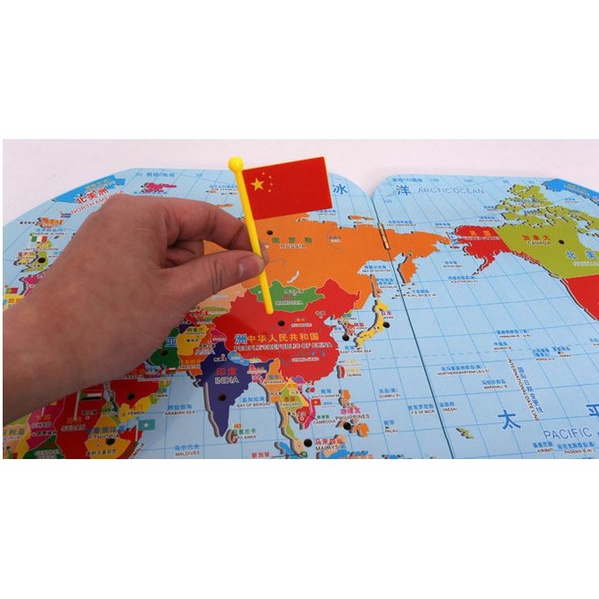 Kids 3D Wooden Map World Map Flag Game Children Early Learning ...