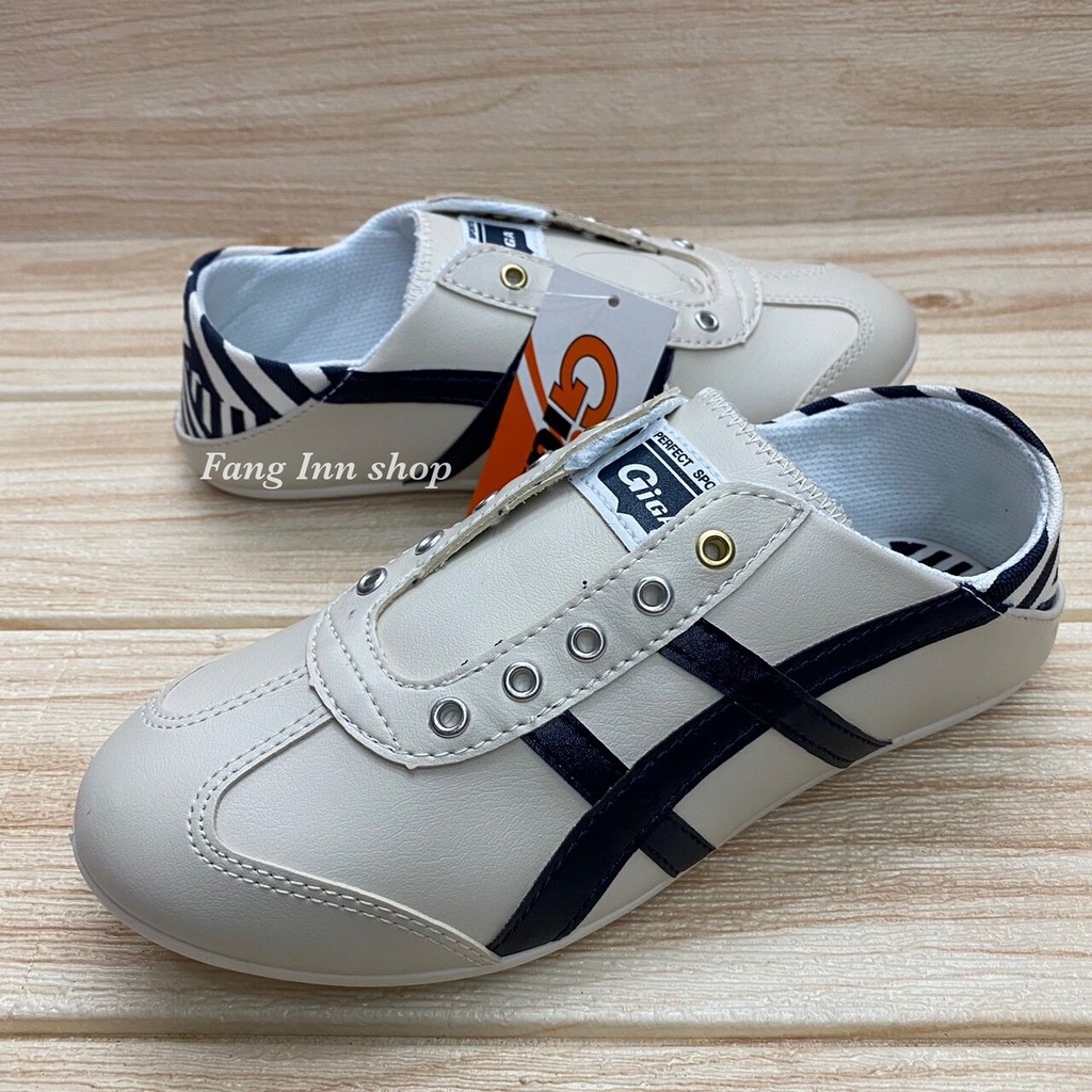 GiGa GA28 รองเท้าผ้าใบแฟชั่นไร้สาย แบบหนัง (36-41) สีดำขาวกรม OJT5 ...