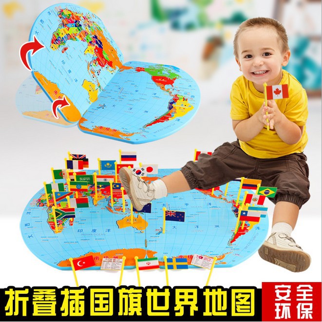 Kids 3D Wooden Map World Map Flag Game Children Early Learning ...