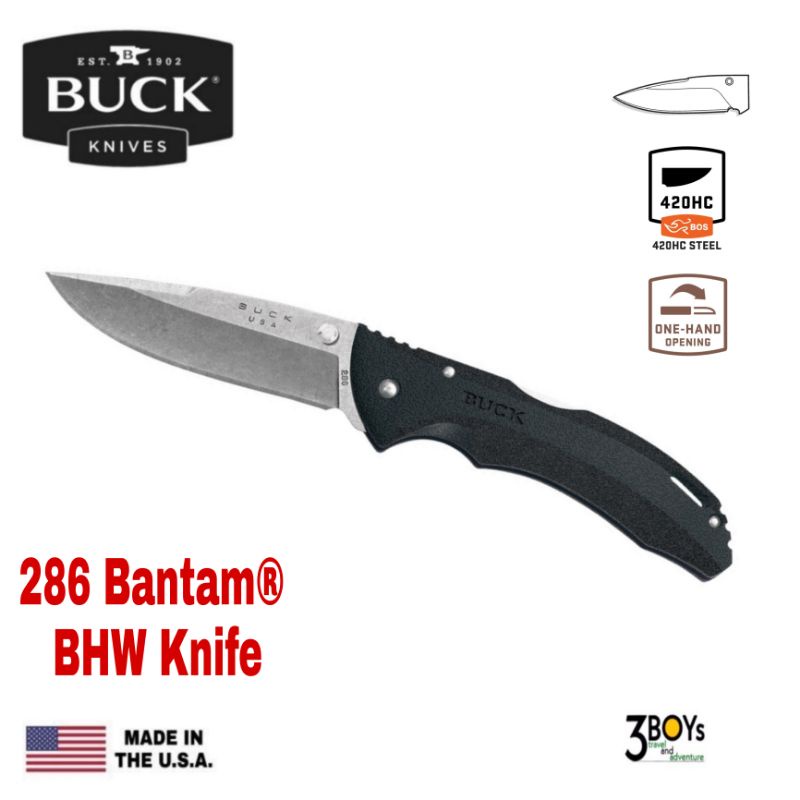BUCK 286 Bantam BHW Knife มีดพับขนาดใหญ่ ใบมีดเหล็ก420HC ด้ามไนลอน เพ ...