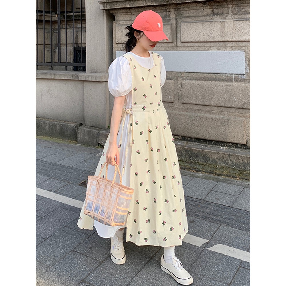 Summer Elegant Small Skirt เดรสลายดอกไม้แบบผ้าผูกเอว (ตัวนอก) | Shopee ...