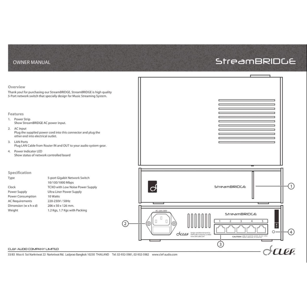 Clef StreamBRIDGE 5 Port Gigabit Network Switch For Music Audio grade ร้าน All Cable ...