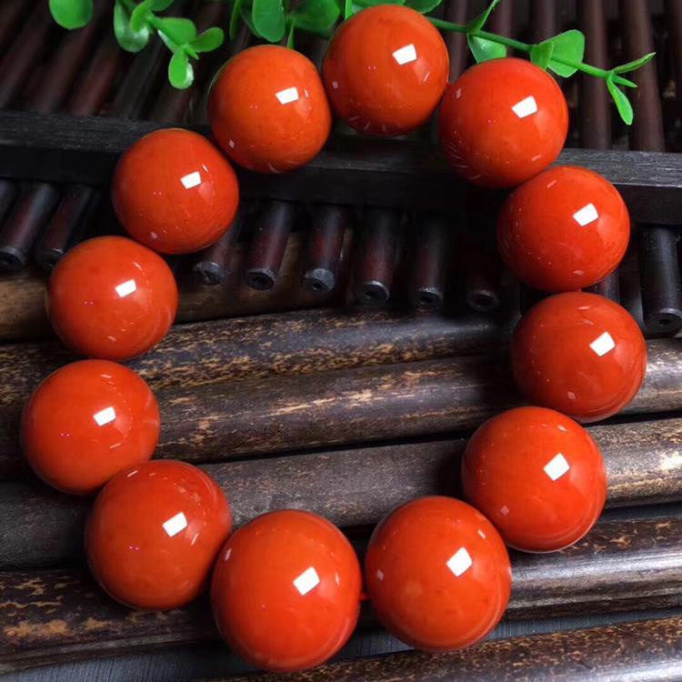 ธรรมชาติ Sichuan Liangshan เปลวไฟรูปแบบ South Red Agate สร้อยข้อมือลูก ...