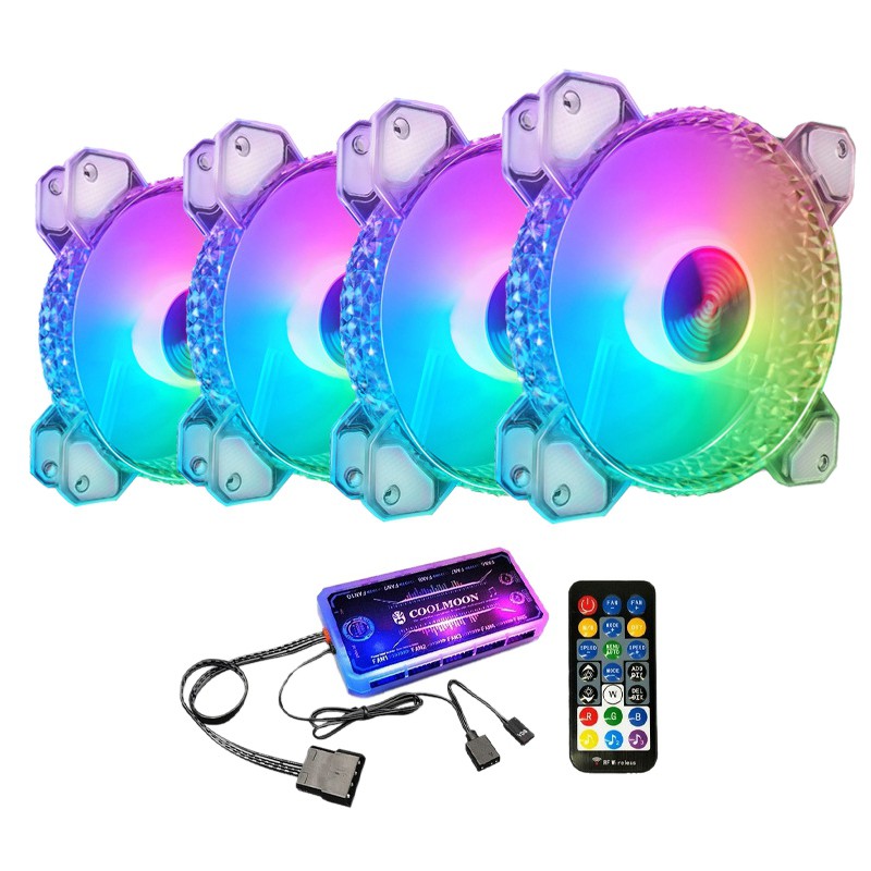 COOLMOON Crystal Diamond RGB 4 Fan Sets, 12cm Silent Long-Life RGB ...