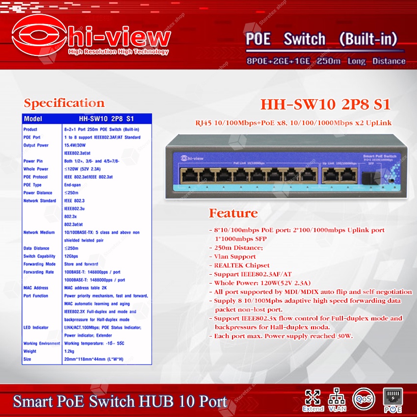Hi-view Smart PoE Switch HUB 10 port รุ่น HH-SW10 2P8 S1 - rittidat ...