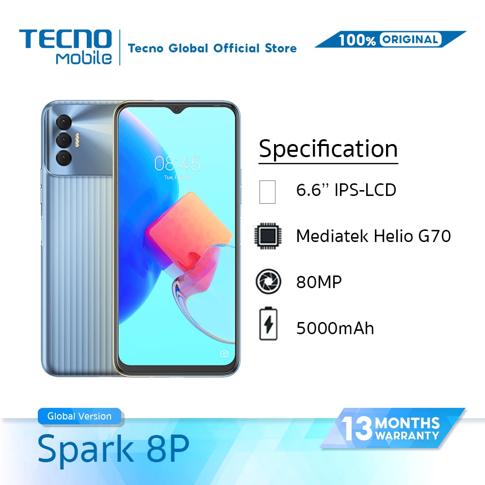 TECNO moblie Spark 8P (KG7) สมาร์ทโฟน รับประกันท้องถิ่น 13 เดือน 4GB128GB กล้องหลัง 3 ตัว AI ...