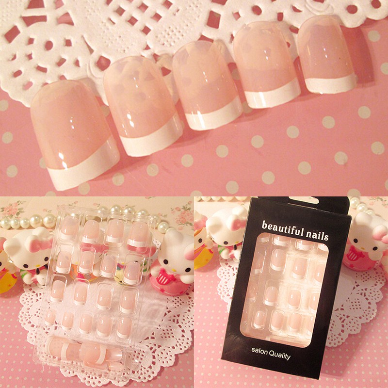 【purpleredto】24pcs Lady Womens French Style Diy Manicure Art Tips