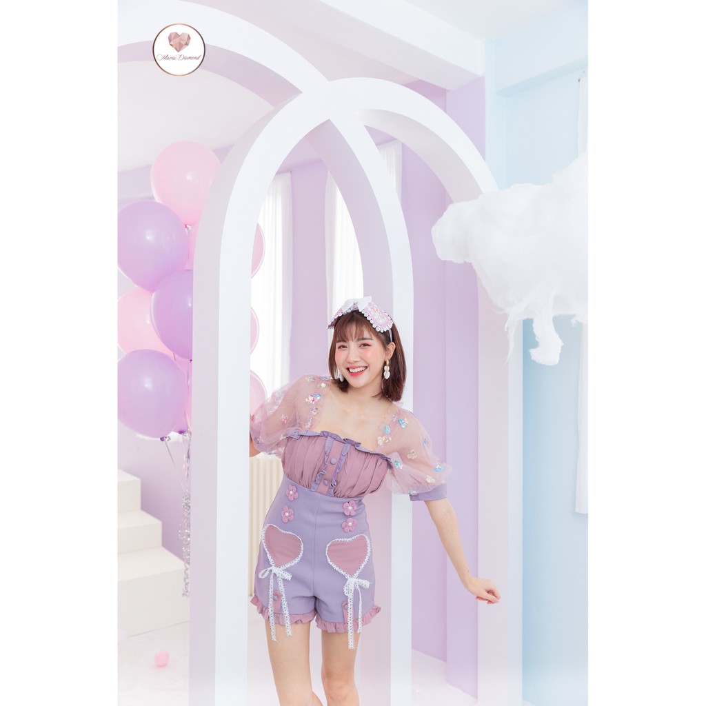 Maria Diamond Brand การันตีเสื้อผ้าแบรนด์แท้ จั๊มสูทสีม่วงสดใสแขนตุ๊กตา ...