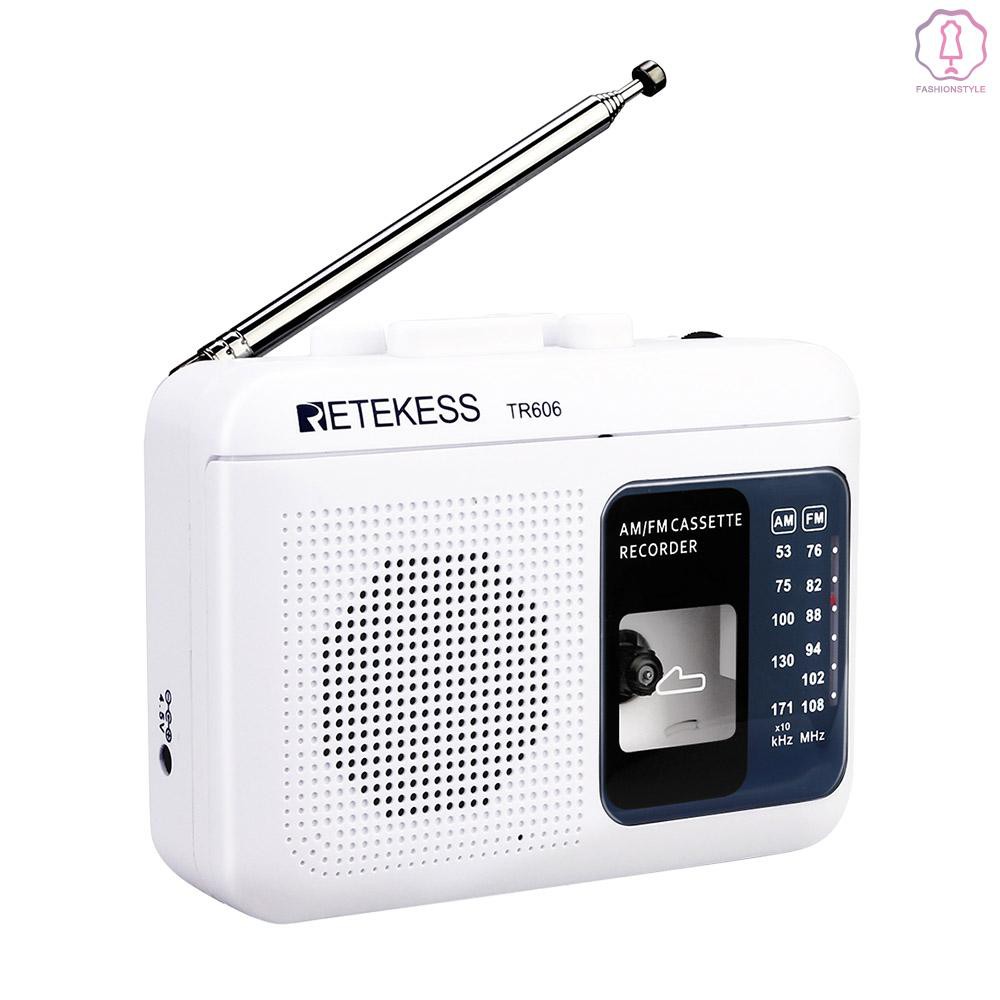 Retekess TR606 Mini Portable AM/FM Radio Telescopic Antenna Radio With Cassette Player Digital ...
