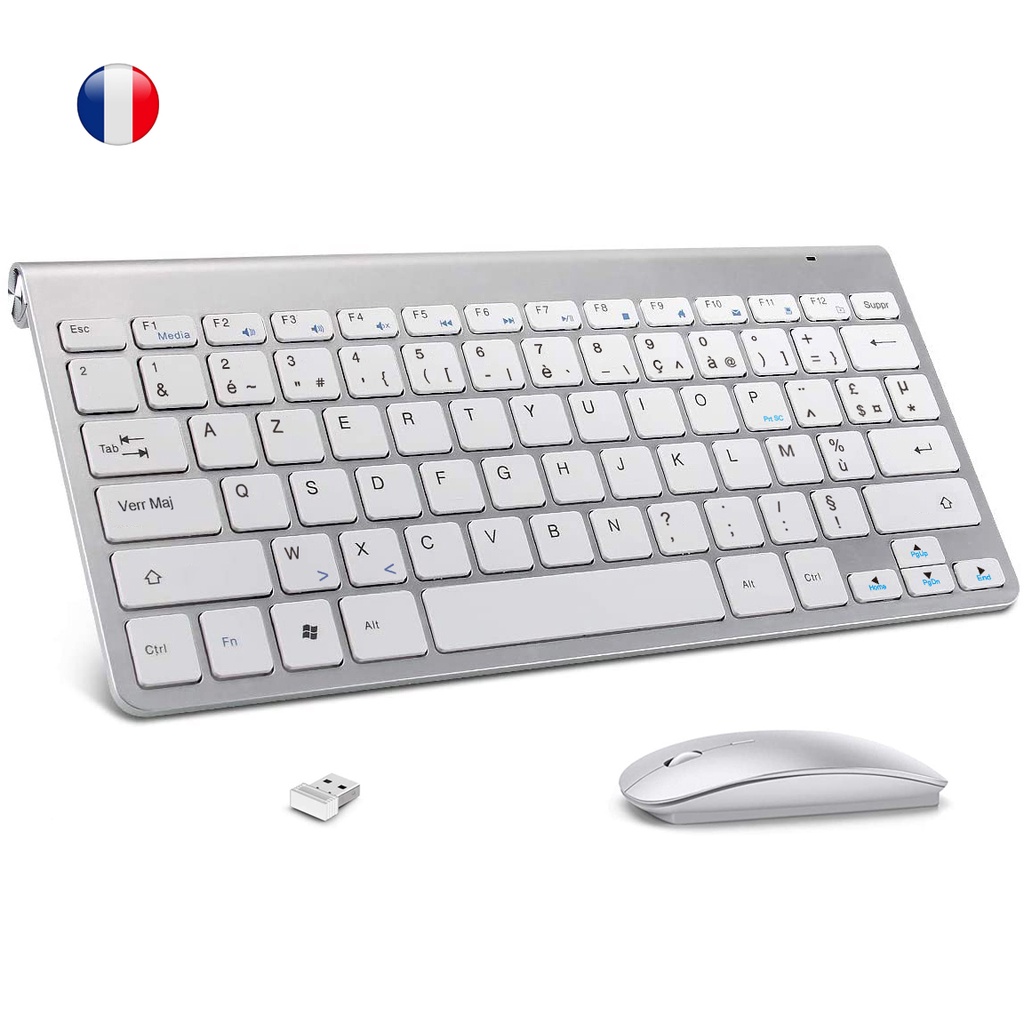 Wireless AZERTY French Keyboard Mouse Ultra Slim Multimedia Keyboard ...