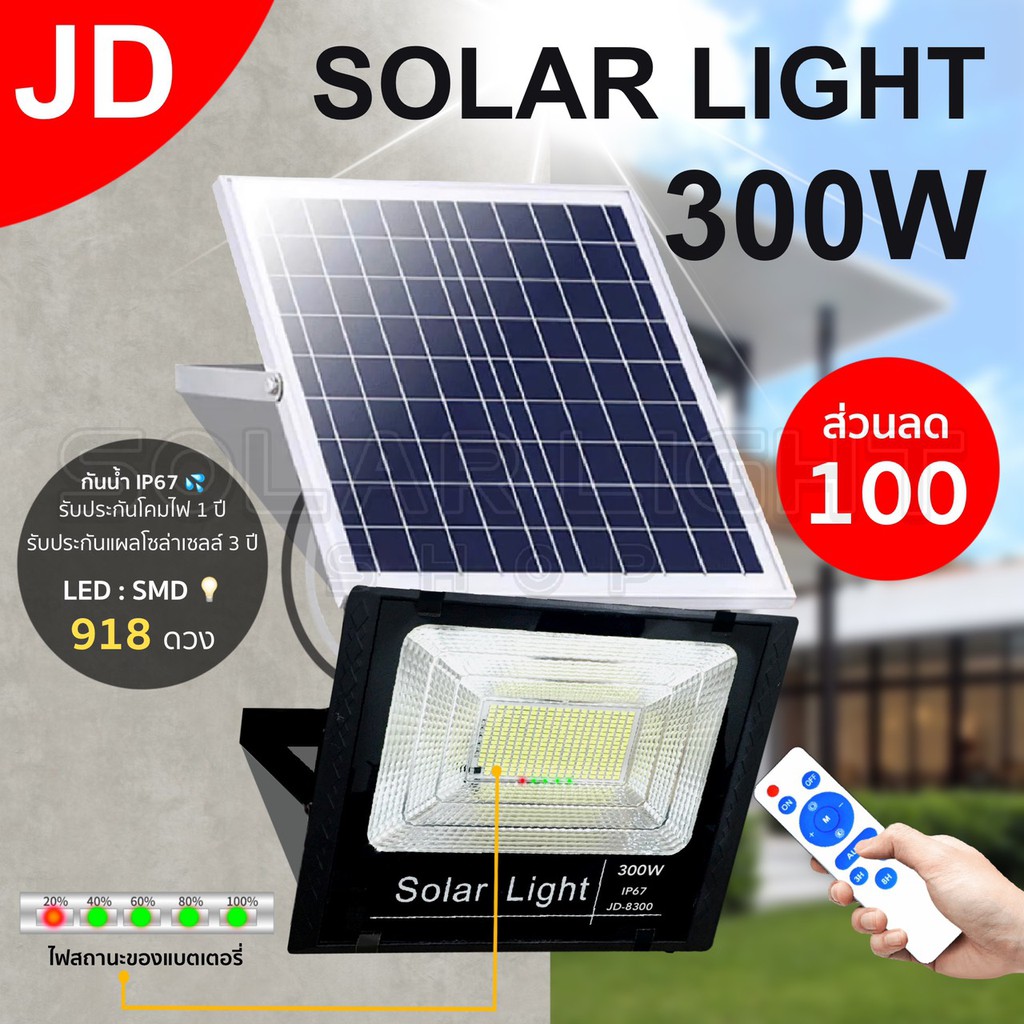 JD Solar Light 300W ไฟโซล่าเซลล ไลท์ กันน้ำ ไฟ Solar Cell ไฟ led โซล่า ...