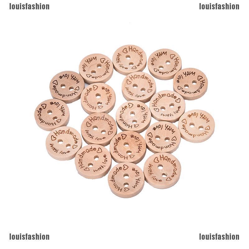 thro 100Pcs Handmade With Love Buttons Scrapbooking Sewing Wood Button ...
