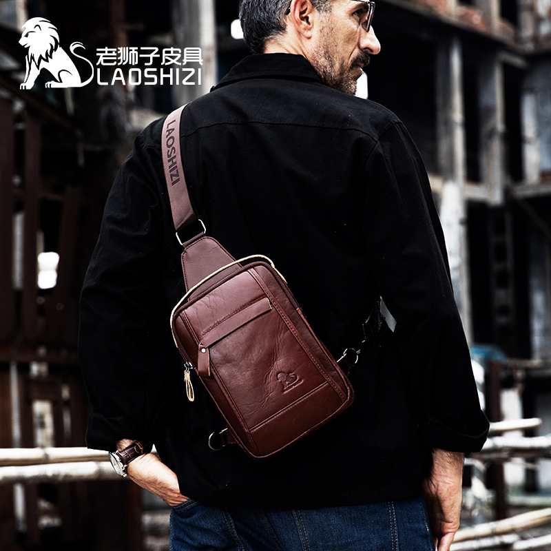 Laoshizi กระเป๋าคาดอกสะพายไหล่สําหรับผู้ชายหนังแท้กันน้ํา Crossbody ...