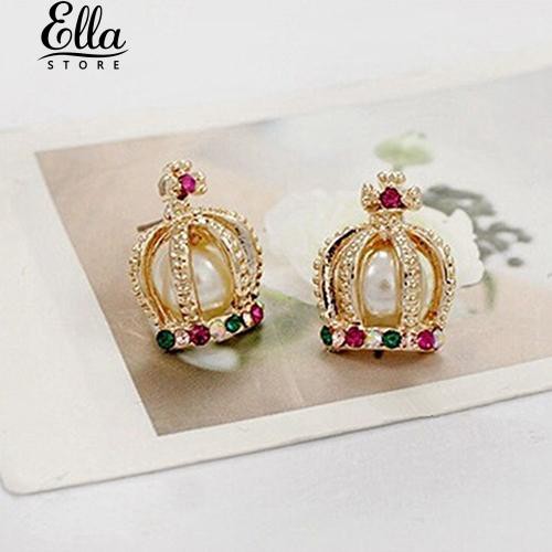 Graceful Princess Crown Cross Rhinestone Faux Pearls Ear Stud ...