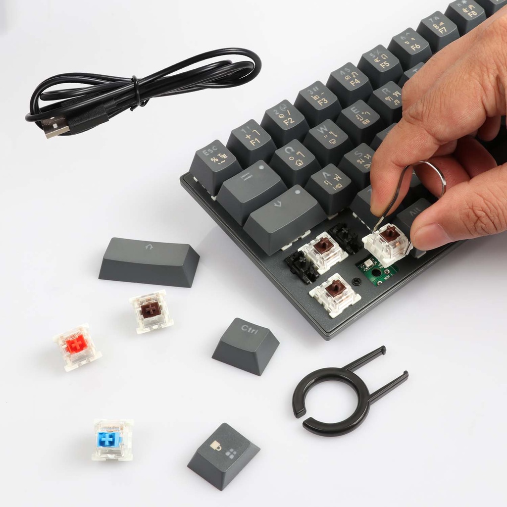 452.KEYBOARD TSUNAMI MK68 PRO K-RED SWITCH MACHANICAL GAMING TYPE-C RGB ...