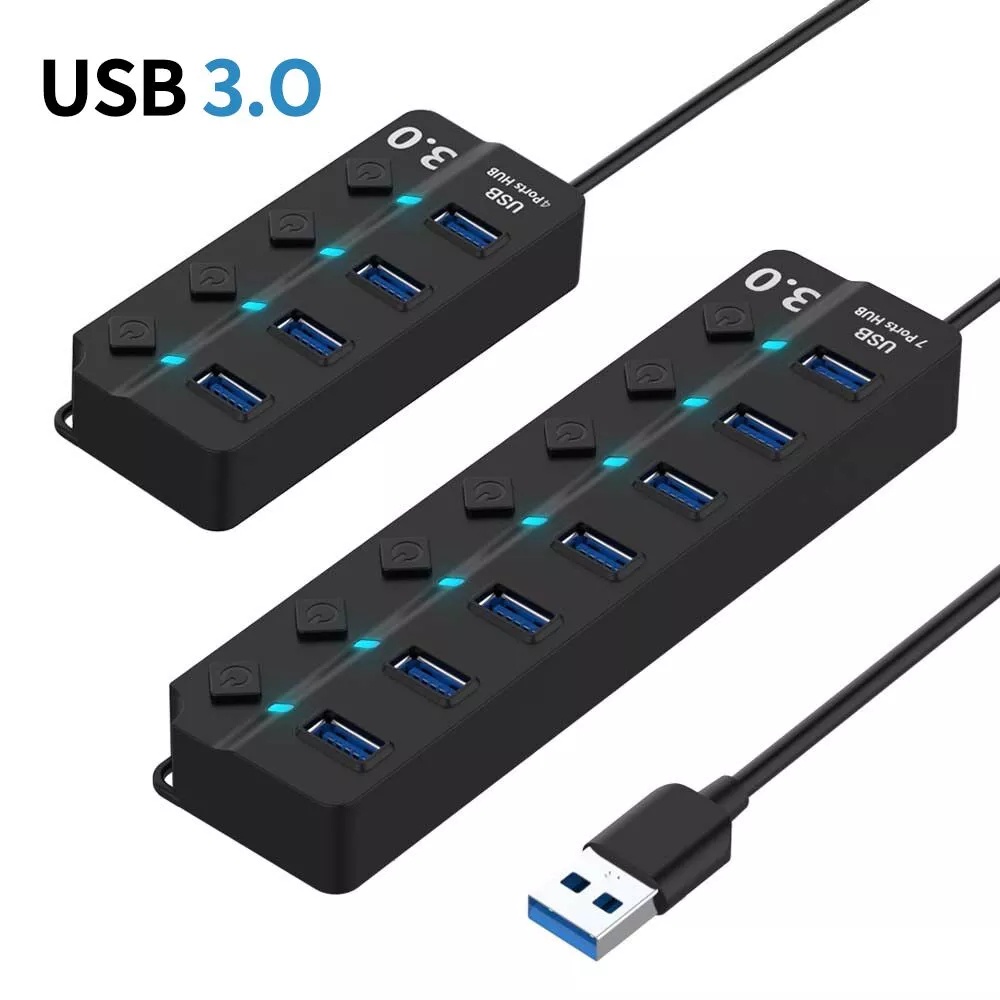USB Hub 3.0 High Speed 4 / 7 Port USB 3.0 Hub Splitter On/Off Switch ...