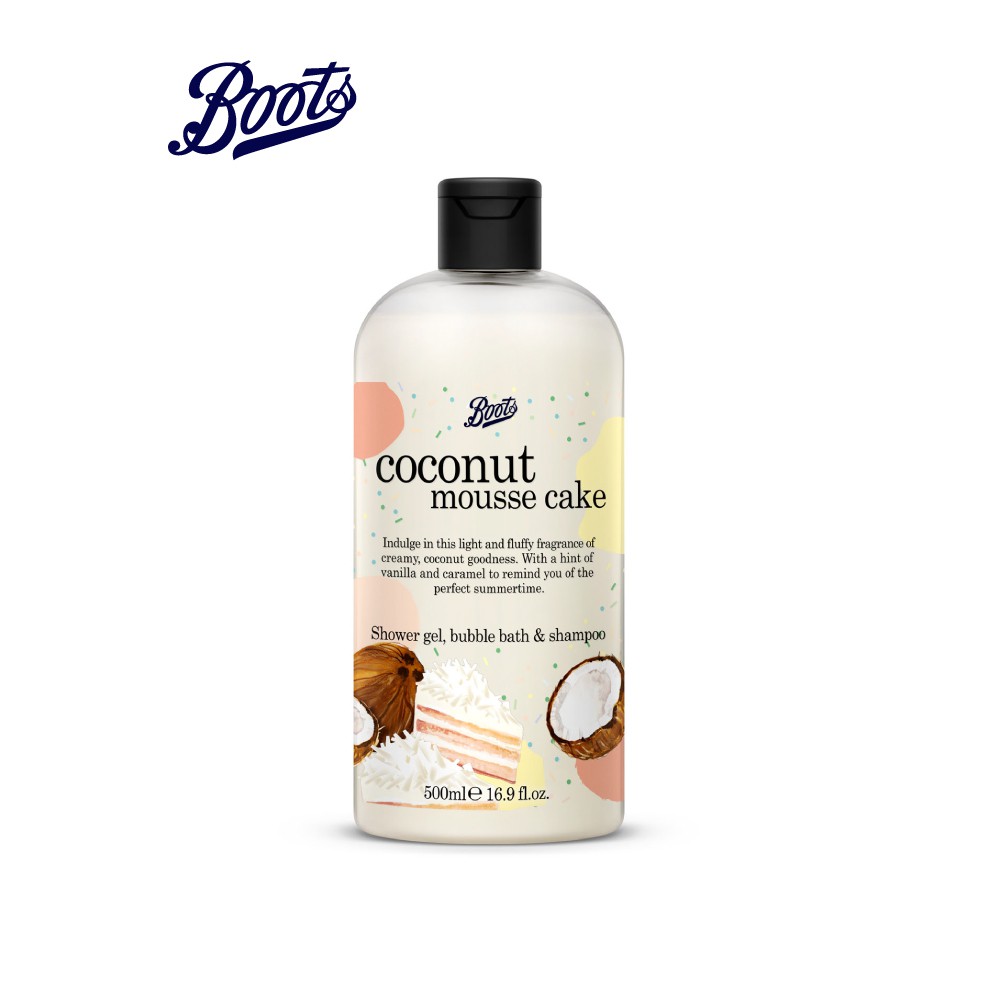 BOOTS Coconut Mousse Cake Shower Gel, Bubble Bath & Shampoo 500ML ...