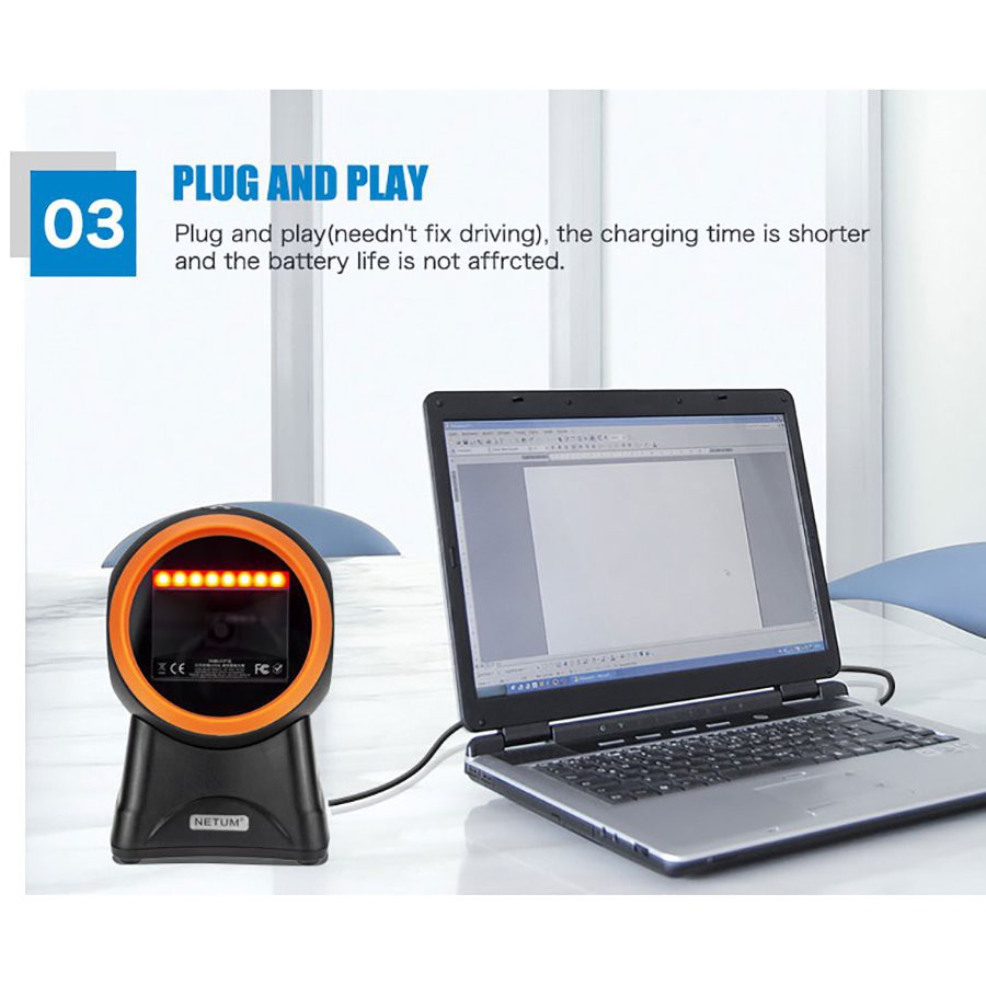 NT-2085L 2D Desktop Barcode Scanner, Omnidirectional Hands-Free Wired USB Big Barcode Reader 1D ...