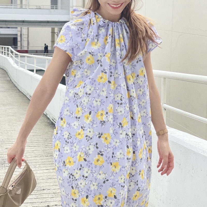 CHAWY พร้อมส่ง biscuit minimal dress C3327 เดรสยาวลายดอกม่วง เดรสม่วง ...