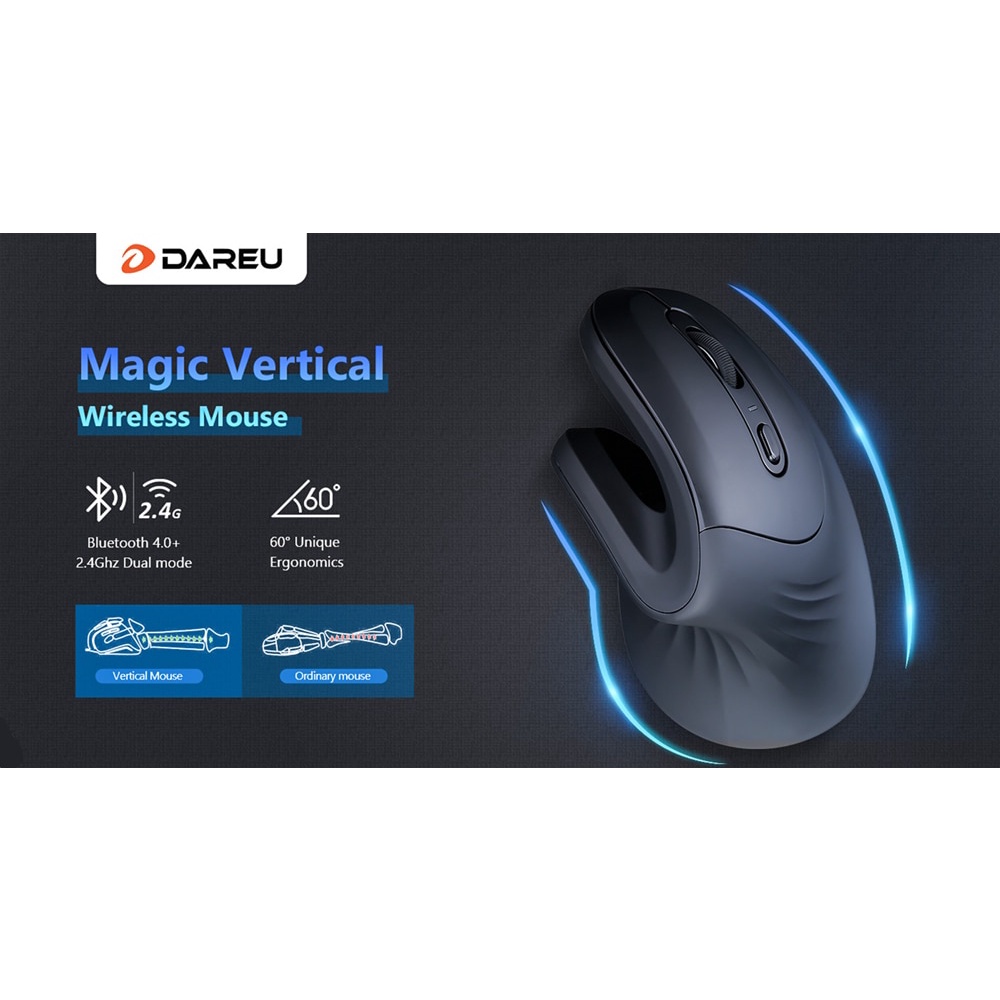DAREU Bluetooth USB Dual Mode Vertical Wireless Mouse Ergonomic Skin ...