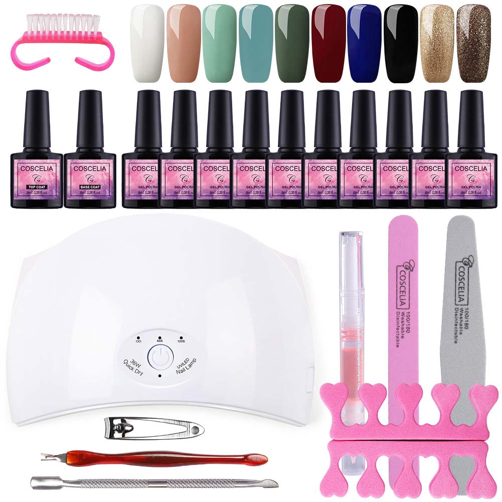 Nail Art Set 10pc Nail Gel Polish Uv Usb 36w Nail Lamp Nail Varnish
