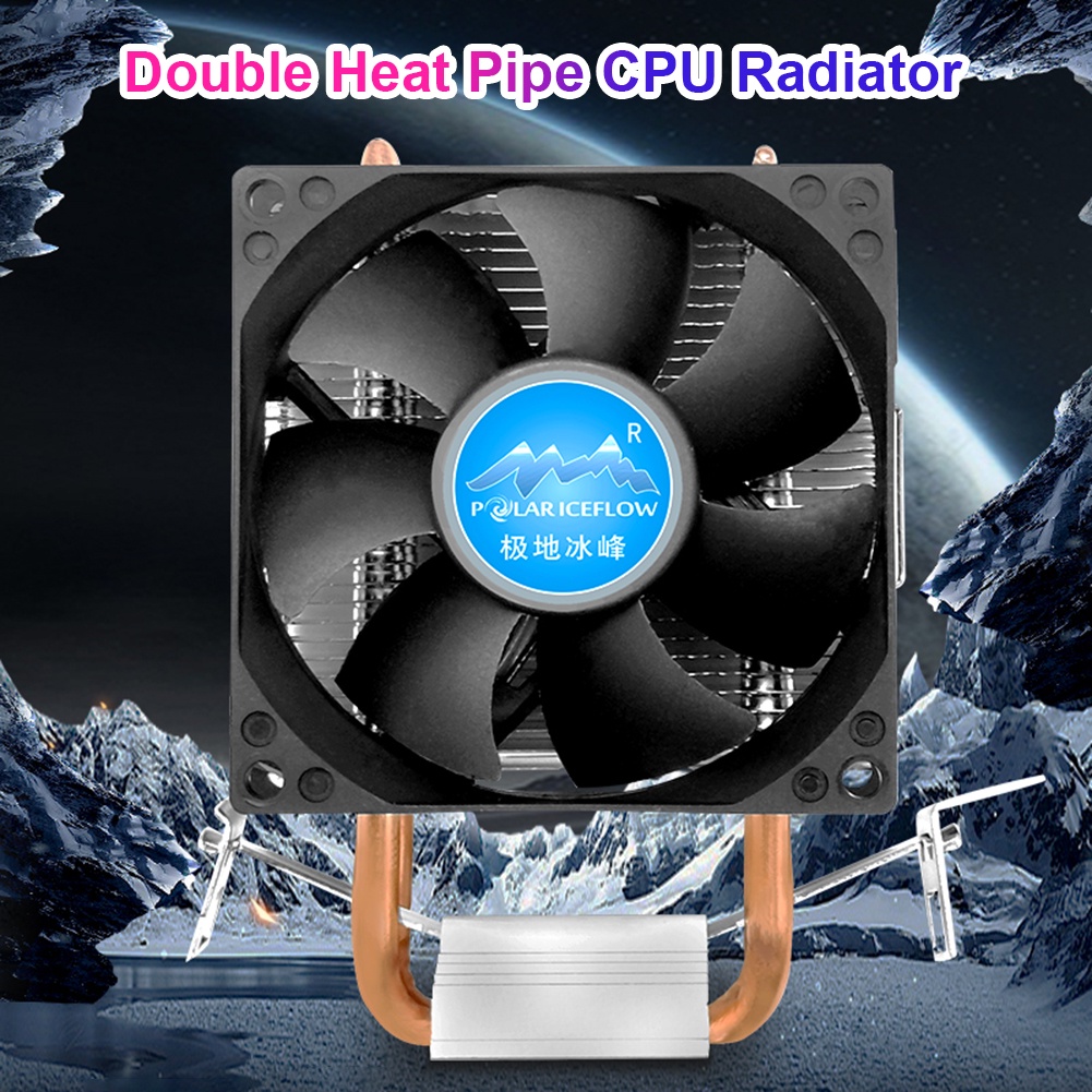 2 Heat Pipes CPU Cooler Radiator Silent PWM 4Pin Cooling Fan For Intel ...