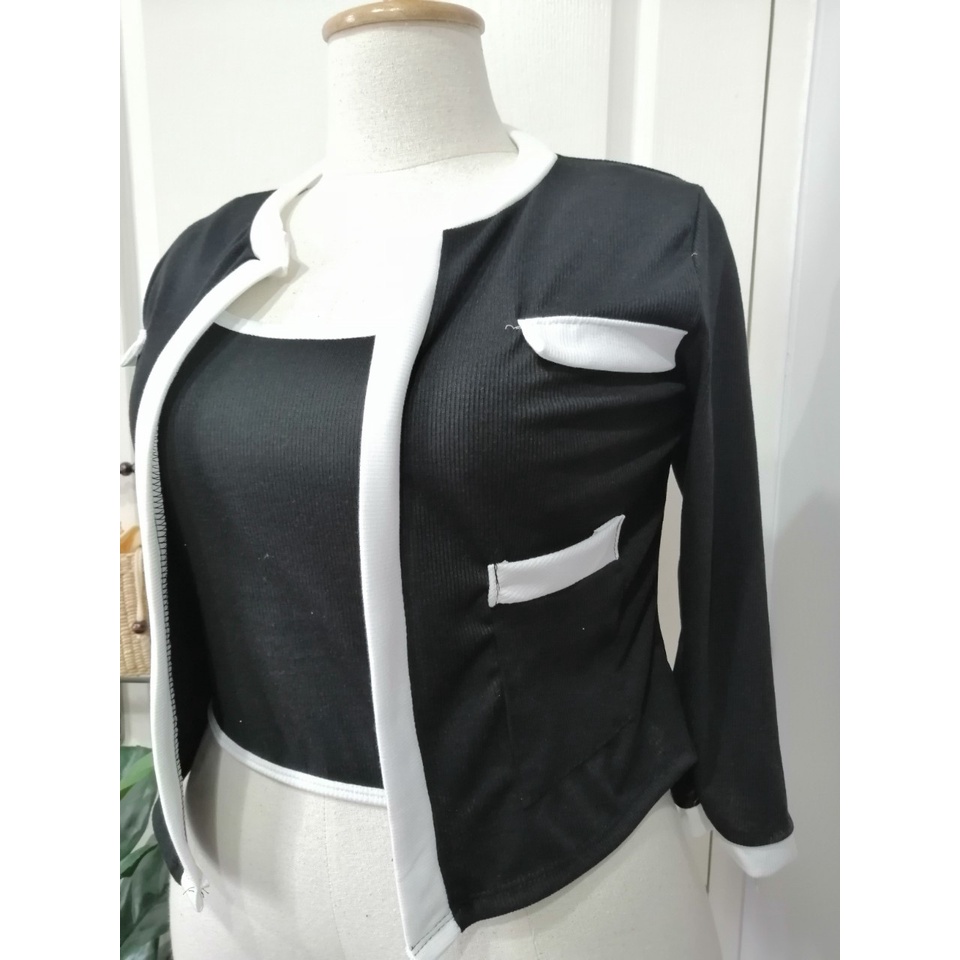 BB23 ชุดเซ็ต 2 ชิ้นเสื้อกล้ามเสื้อคลุมแขนยาว คาร์ดิแกนแขนยาว อกประมาณ 35-44 นิ้ว เสื้อยืดไซส์ ...