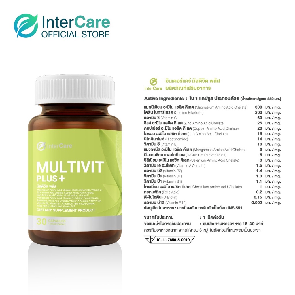 เซตจับคู่ InterCare Zinc plus และ InterCare Multivit plus มัลติวิส พลัส วิตามินรวมและแร่ธาตุ 19 ...