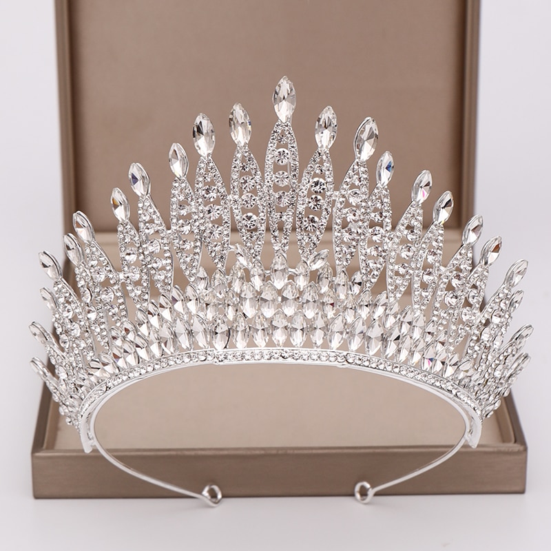 Trendy Silver Color Rhinestone Crystal Queen Big Crown Bridal Wedding ...