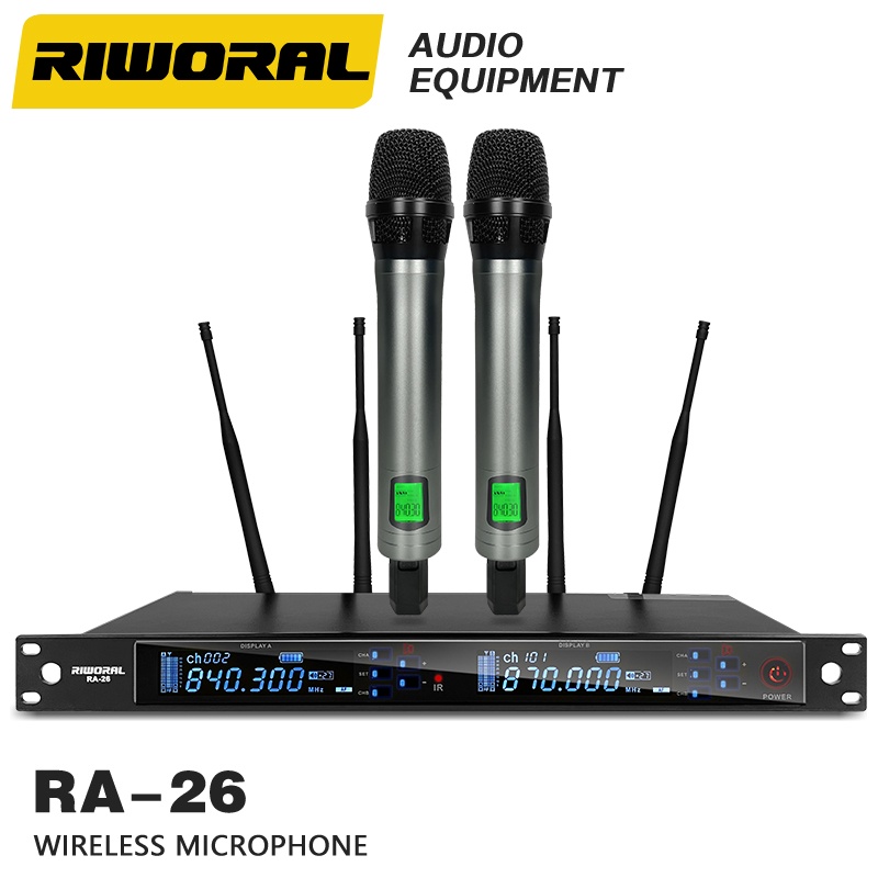 RIWORAL RA-26 UHF ไมค์ลอยไร้สาย ไมโครโฟนไร้สาย 2 แชนเนลเกรดประสิทธิภาพ ระยะรับสัญญาณ 4 เสาอากาศ ...