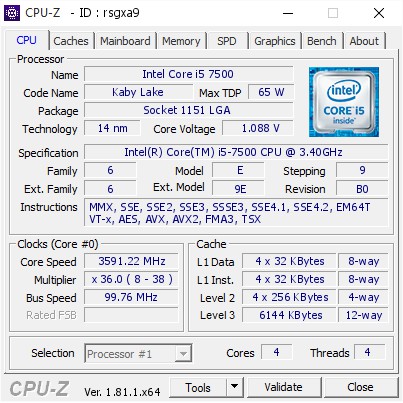 เฉพาะจุดความเร็วผม CPU Intel Core I5 7500 4C4T LGA1151 ฟรี ซิลิโคน ...