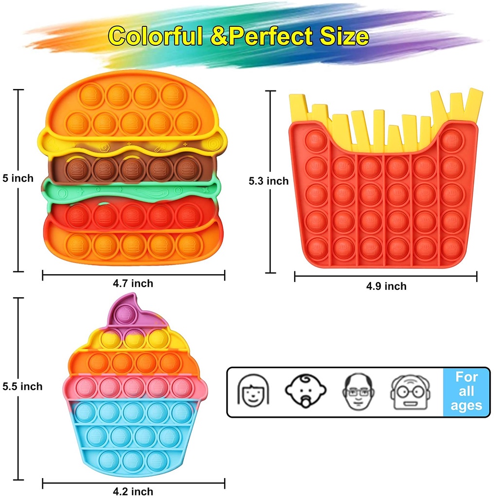 3 Packs Push Bubble Toy Pop Fidget Sensory Toys Games Silicone Rainbow ...