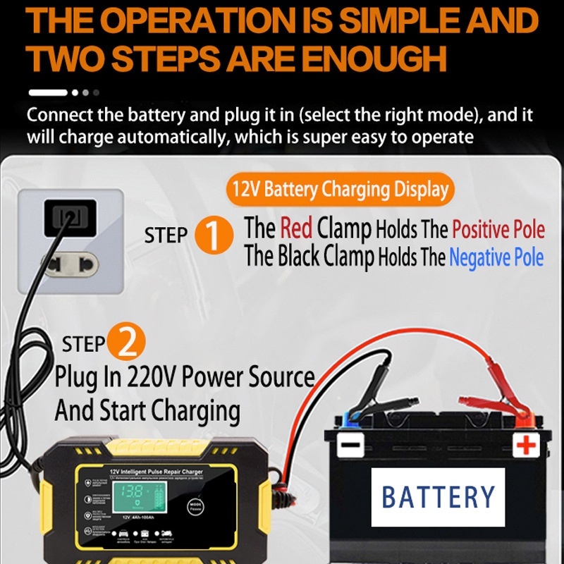 12V 6A Intelligent Car Motorcycle Battery Charger for Auto Moto Lead ...