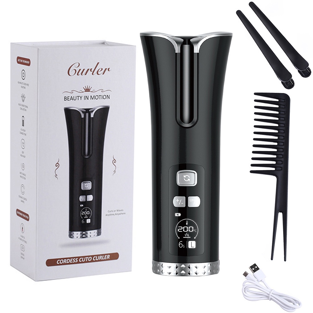 BCordless Hair Curler Automatic Curling Iron with LCD Digital 5200mAh ...