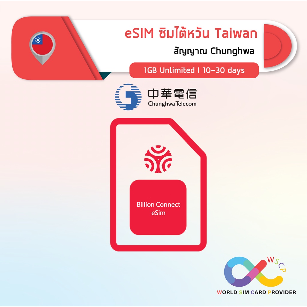 eSIM Taiwan Sim Card Unlimited 1GB Daily Chunghwa ซิมไต้หวัน 10-30 วัน by ซิมต่างประเทศ WSCP ...