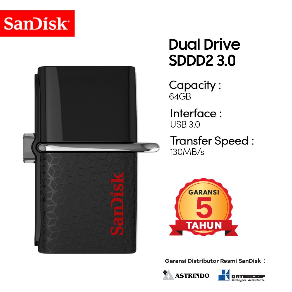 Flashdisk OTG Micro 64GB SanDisk Dual Drive SDDD2 - Official 5 Years ...