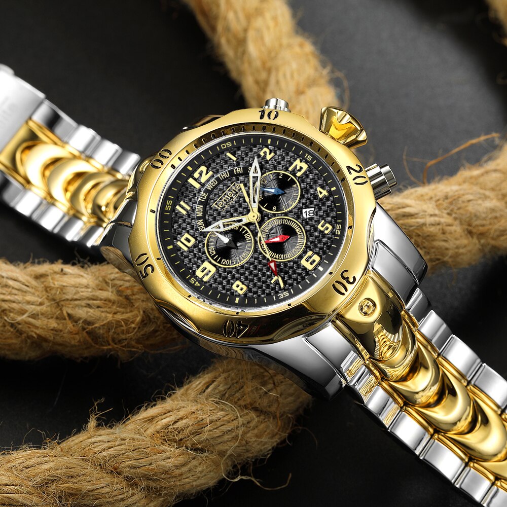TEMEITE Big Watch Men Stainless Steel Strap 3 Dial 6 Hands Fashion ...
