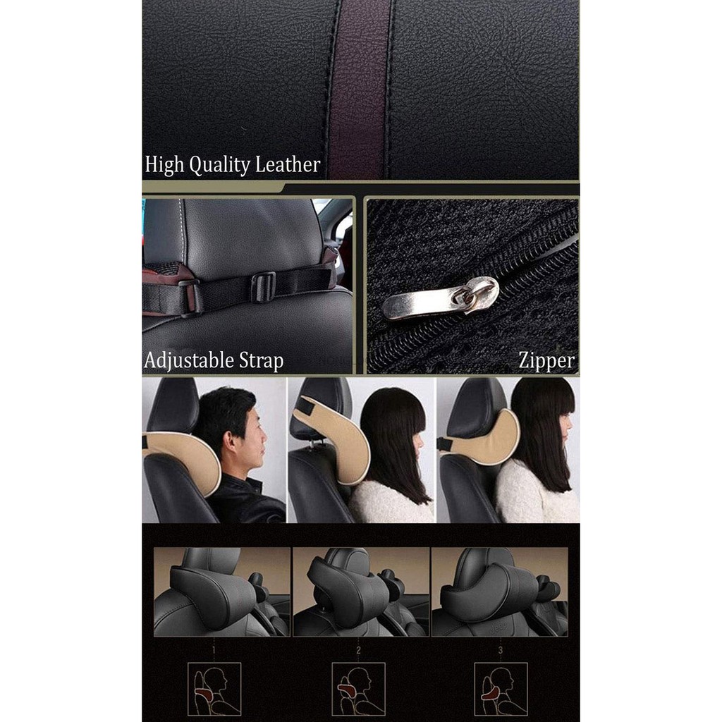 หมอนรองคอในรถ หมอนรองคอหนัง Pu สำหรับติดเบาะรถยนต์ Car Seat Neck Pillow Car Headrest Pillow Pu