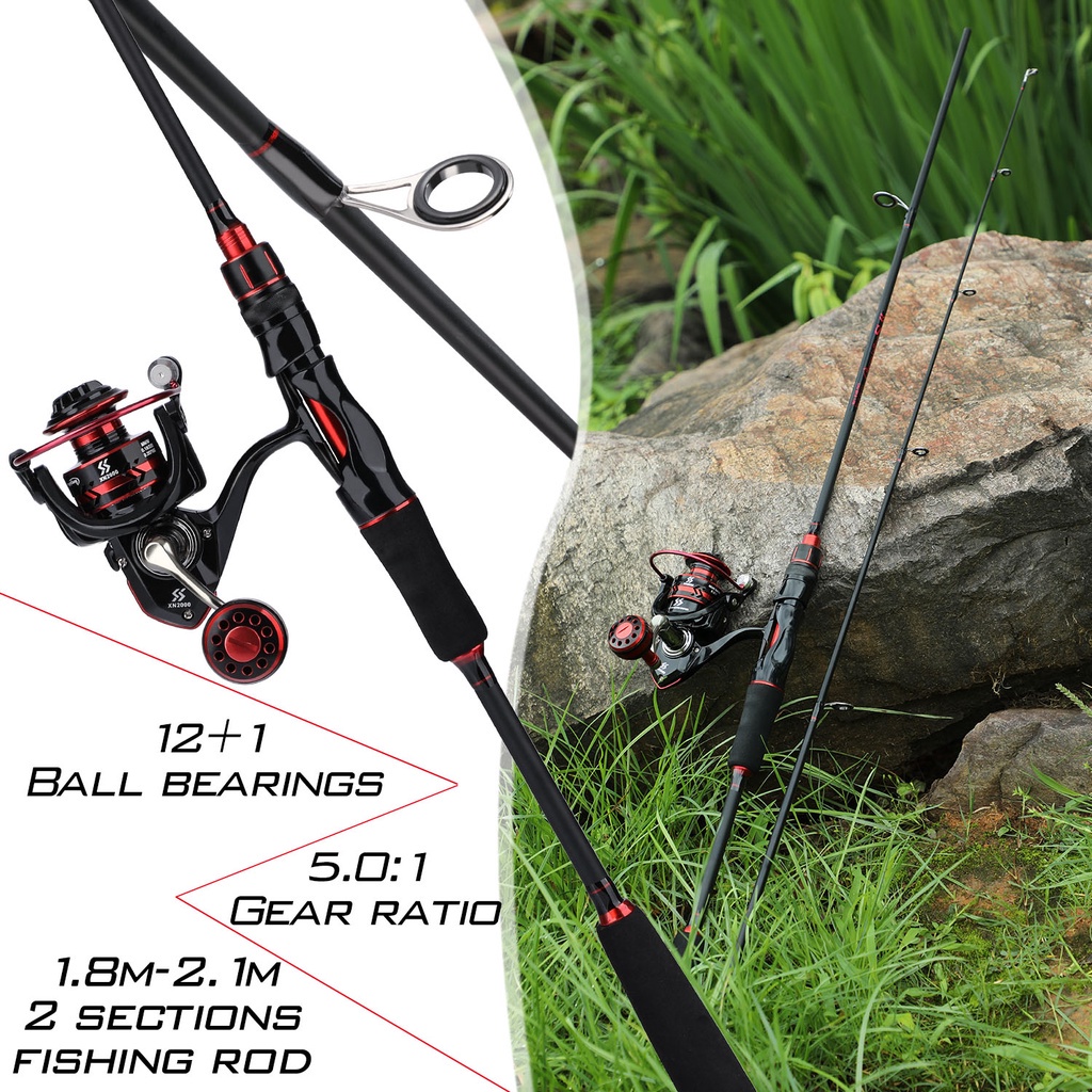 Sougayilang Fishing Rod Fishing Reel Set 1.82.1m Spinning Fishing Rod 2 ...